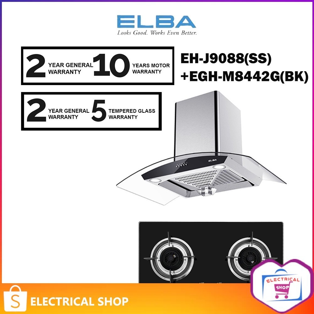 {COMBO} Elba 2 Burners Built in Glass Hob EGH-M8442G(BK) + Hood EH-J9088(SS) / EHJ9088SS ...