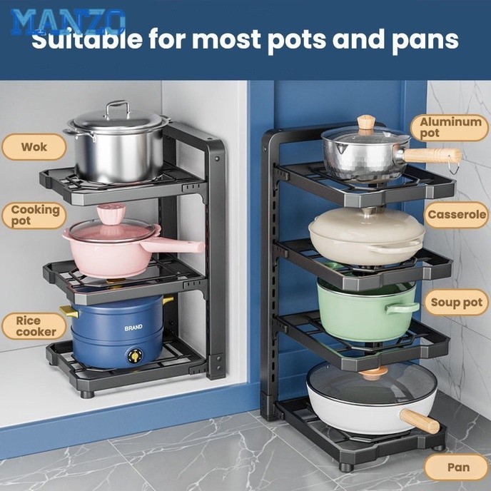 【MANZOO】1-5 Tiers Adjustable Pot Rack Kitchen Pot Rack Under Sink Rack ...