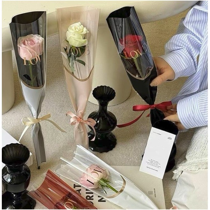 SHIOK Love Gold Stamp Single Flower Bag OPP Wrapping Paper | Kertas ...