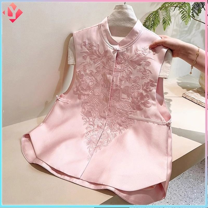 [Actual Photo] Gentle Retro Pink New Chinese Style Embroidery Mandarin ...