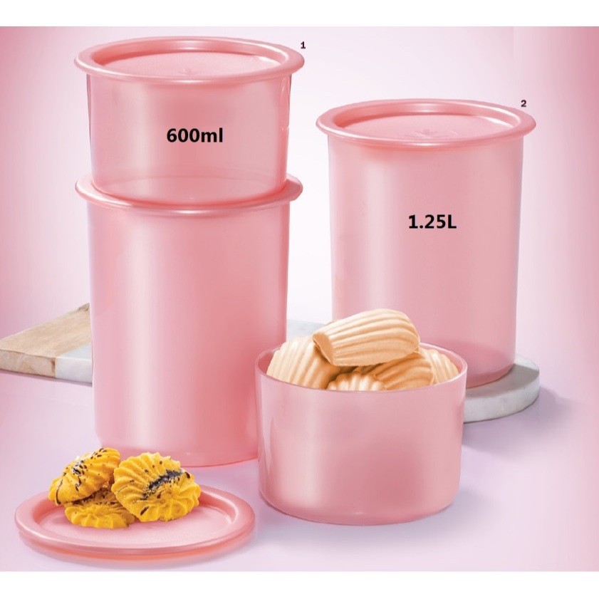 Tupperware One Touch 600ml & 1.25L Bekas Tekan Tengah Kedap Udara Airtight Food Container ...