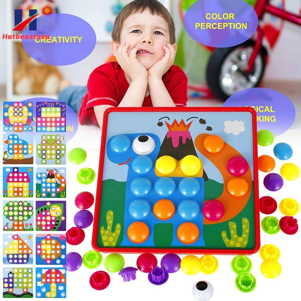 DIY Button Art Toy Early Educational Button Pegboard for 3+ Years Old ...