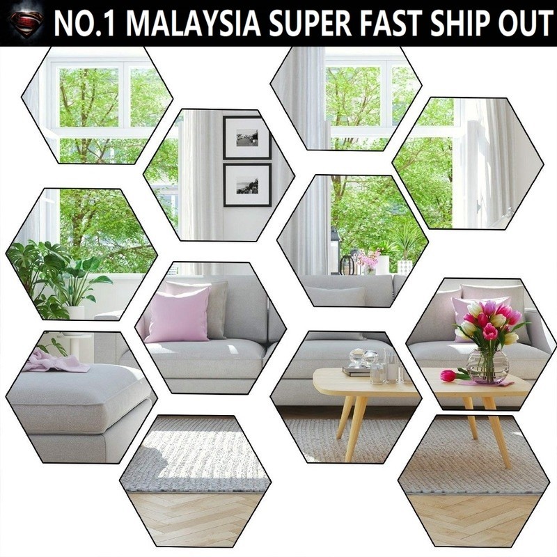 SP 12 Pcs 3D Mirror Hexagon Removable Acrylic Wall Sticker Decal Home ...