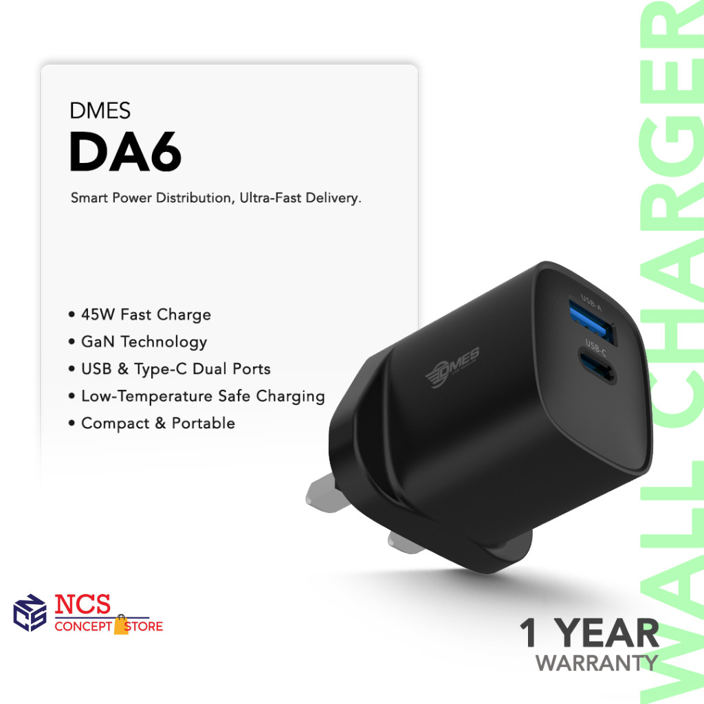 Dmes DA6 45W GaN Charger USB Type C Wall Charger Dual Type C USB Ports ...