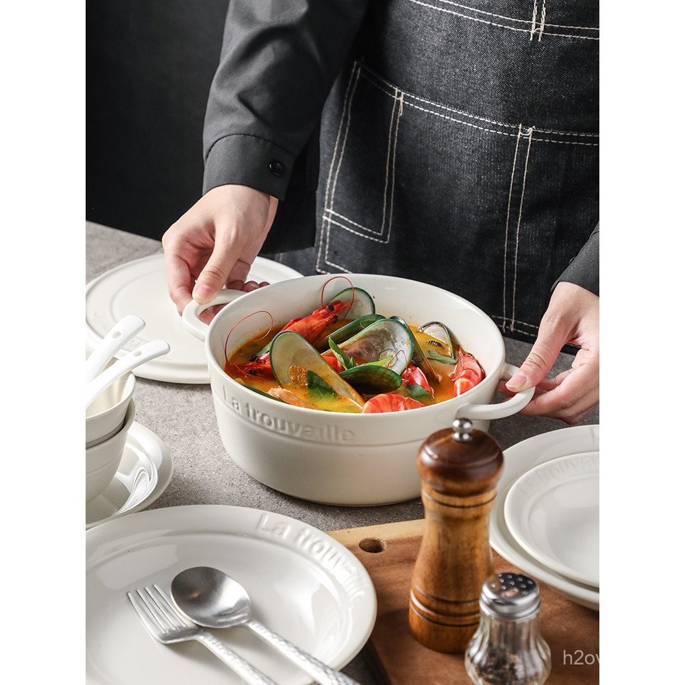 Nordic Style Ceramic Double Ear Soup Bowl Noodle Bowl Household Large ...
