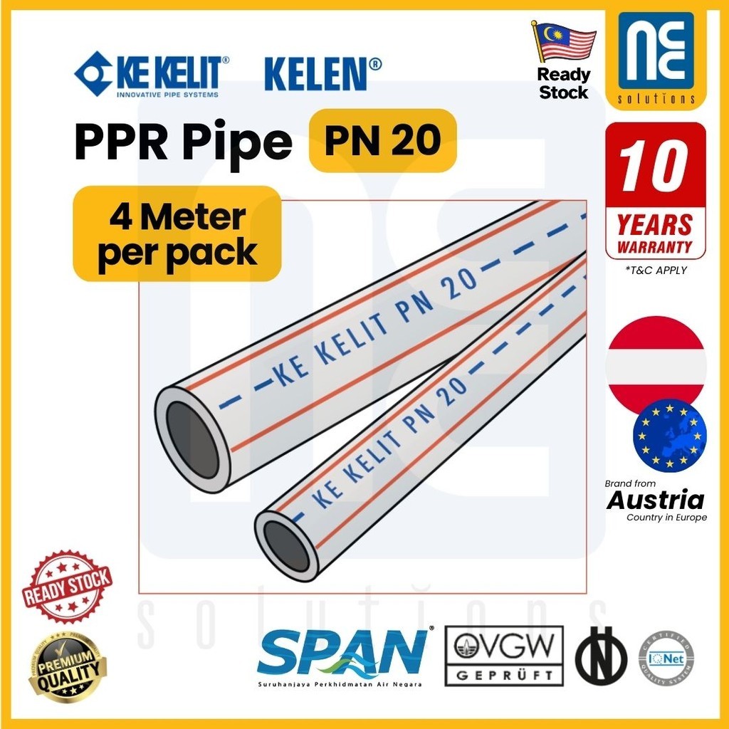 4 METER PPR PP-R Pipe PN20 for Hot & Cold Water System Drinking Water ...