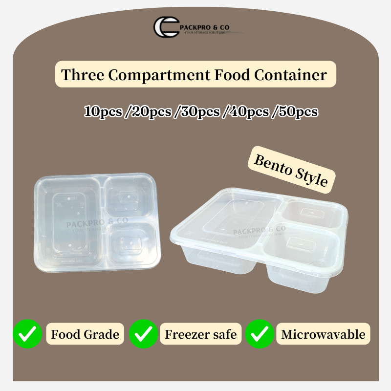 Bento Style Three Compartments Microwavable Food Container Bekas ...