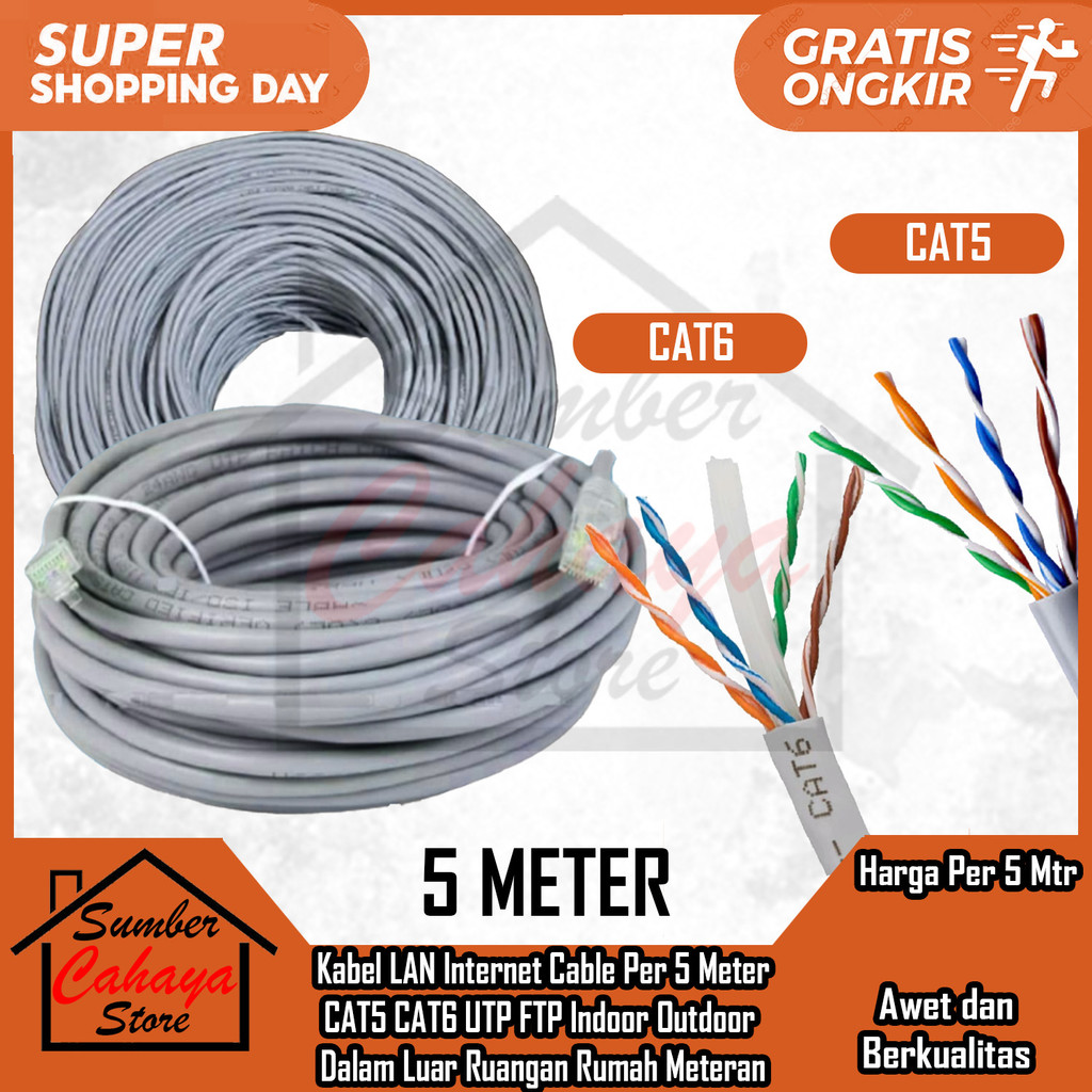 Nyk Spectra LAN Cable Internet Cable Per 5 Meters UTP FTP CAT5 CAT6 CAT ...