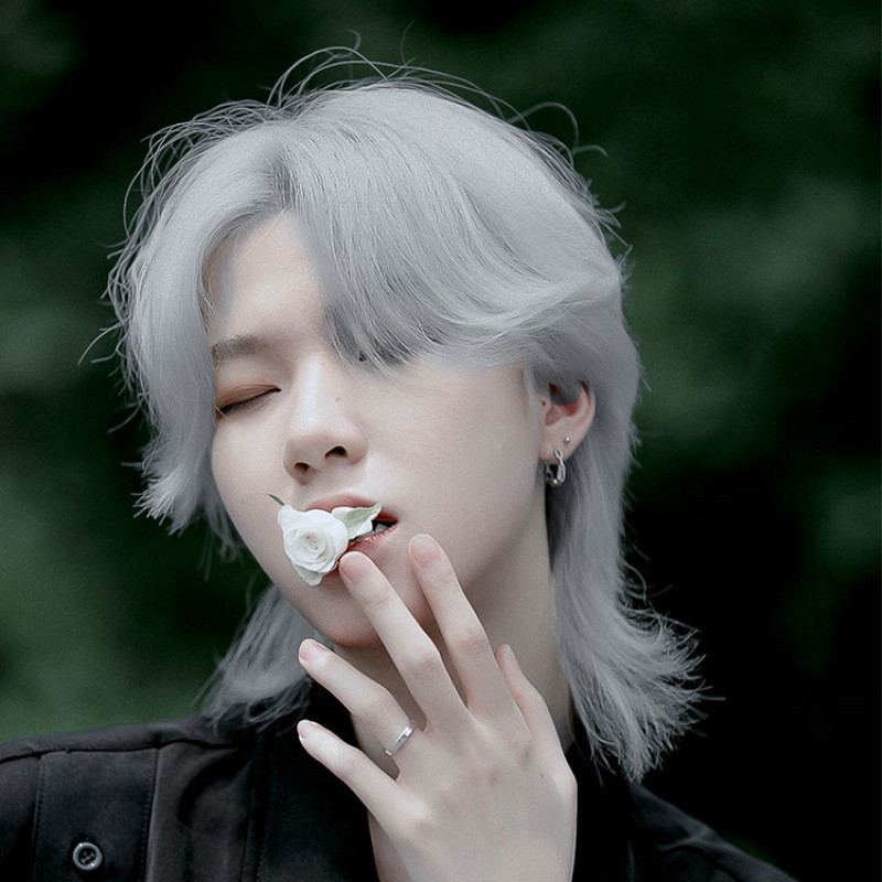 Men's wig, wolf tail short hair, grandma gray mullet head, natural handsome men's wig. | Shopee ...