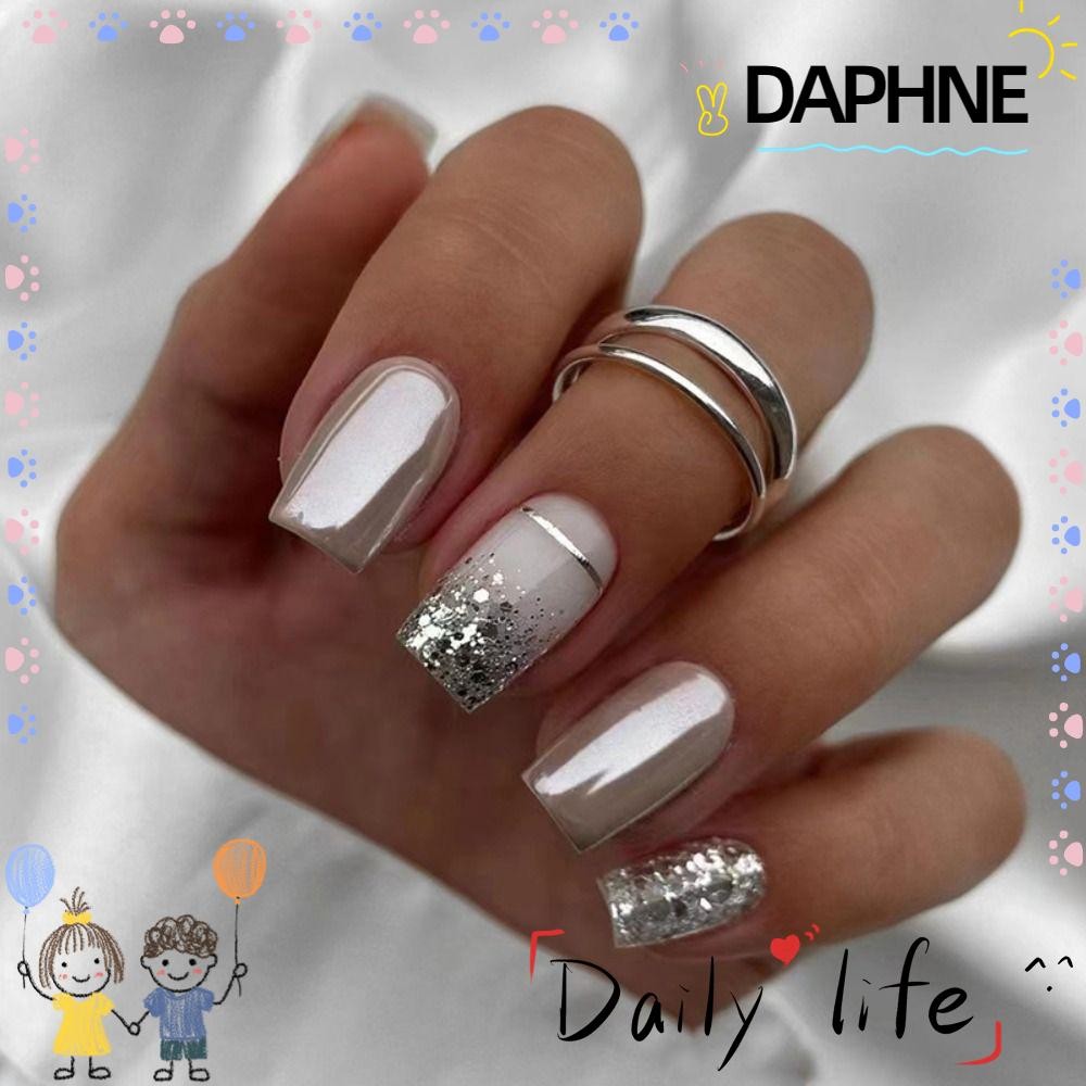 DAPHNE-HOME 24pcs False Nails Detachable Glitter Nail Tips Manicure ...