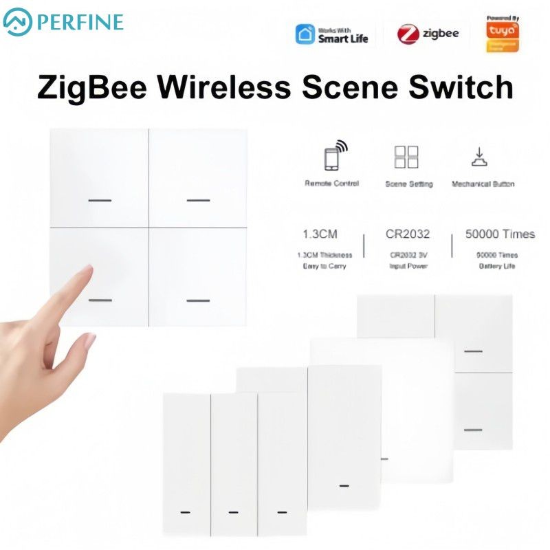 4 Gang Zigbee Wireless 12 Scene Switch Wall Push Button Controller Tuya Automation Control ...