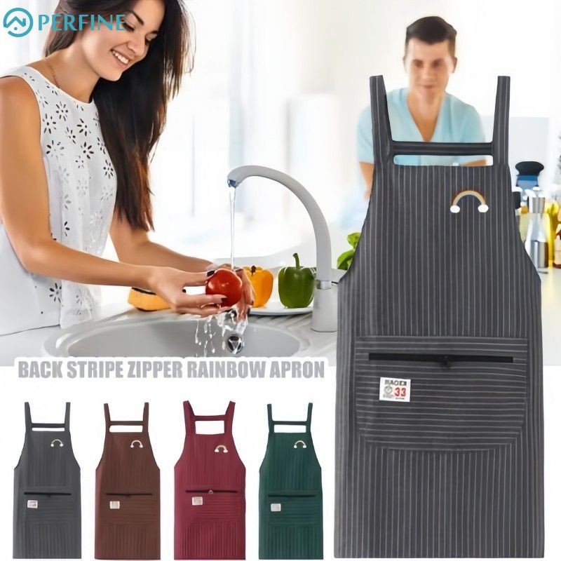 Kitchen Oil Resistant Aprons Striped Zippered Apron With Straps ...