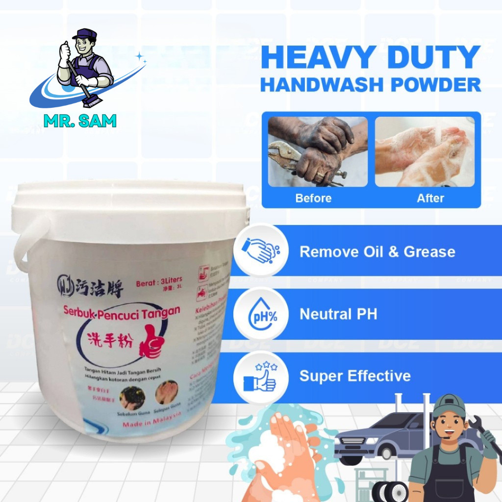 HEAVY DUTY HANDWASH POWDER 3L 1KG LEMON SENT SABUN CUCI TANGAN MINYAK ...