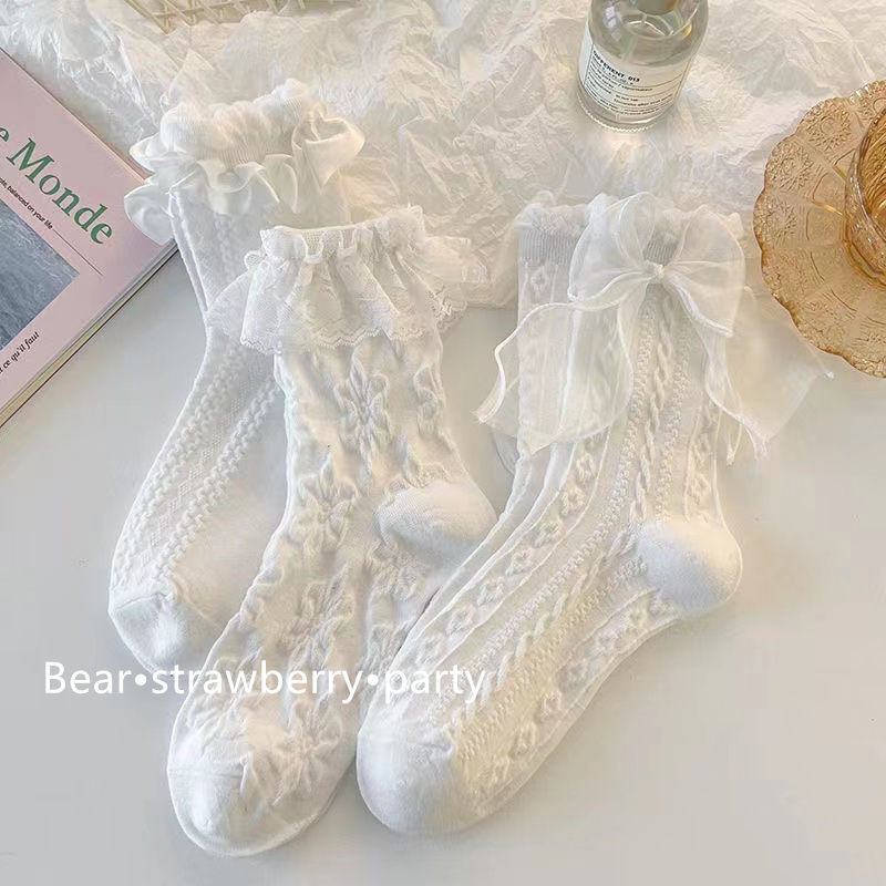 Summer Japanese white Lolita lace socks for women thin cute夏季日系白色洛丽塔花边 ...