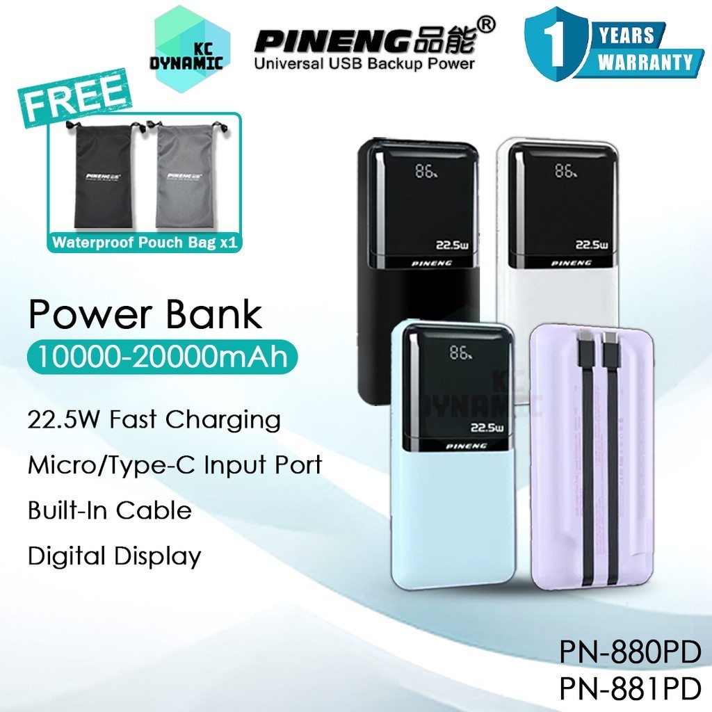 Pineng PN-880 10000mAh Powerbank Built In Cable 22.5W Fast Charging ...