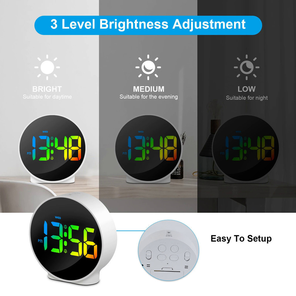 Colorful Alarm Clock Desk Clock Memory Function 12 24H LED Digital ...