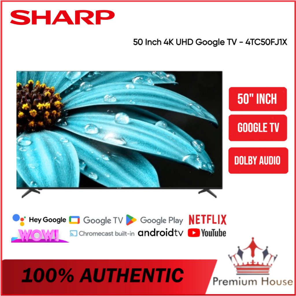 SHARP 50 Inch 4K UHD Google TV 4TC50FJ1X | FJ1 Series Lightweight Slim Design TV Pintar | Shopee ...