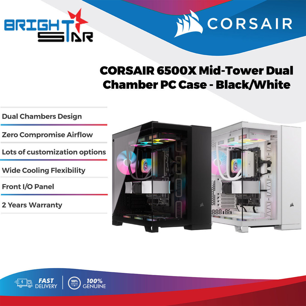 CORSAIR 6500X Mid-Tower Dual Chamber PC Case - Black/White | Shopee ...