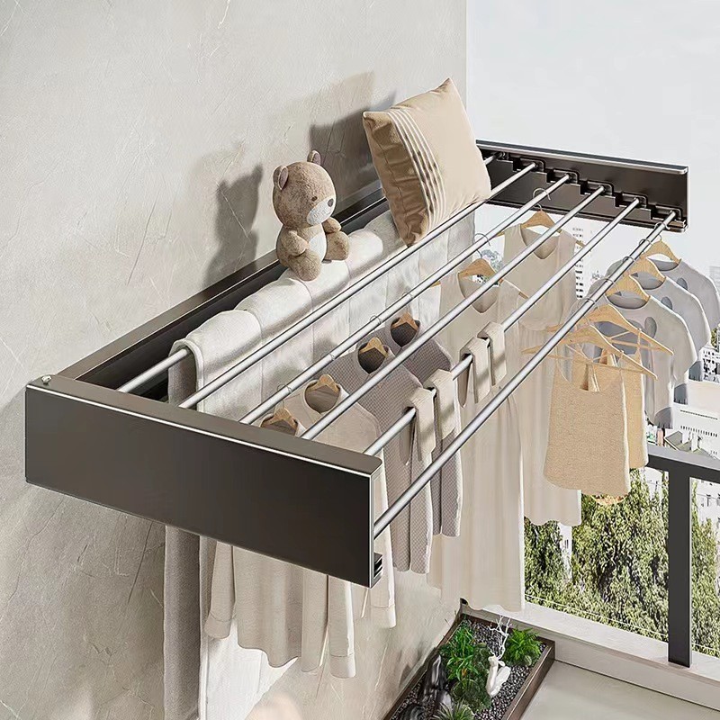 Balcony Invisible Foldable Drying Rack Wall-Mounted Storage Drying Rack ...