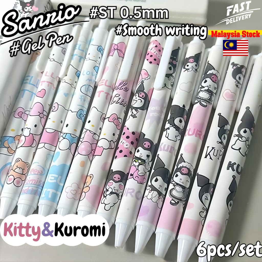 6pcs/set Kuromi Sarasa Pen Black Ink Gel Pen 0.5mm Barang Cute For ...