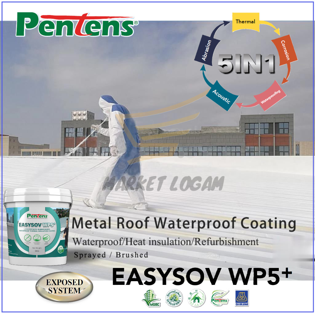 PENTENS EasySov WP5+ 5KG l Metal Roof Waterproof Coating l Teres Paint ...