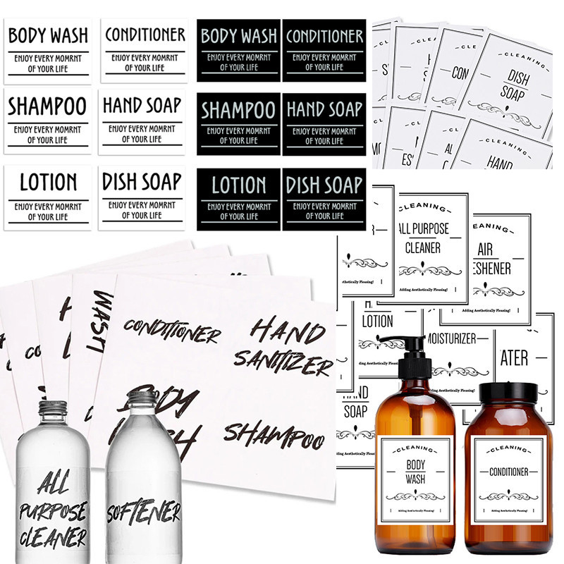 HOT SALE Bathroom Labels Sticker Set, Shampoo and Shower Gel Dish Soap ...