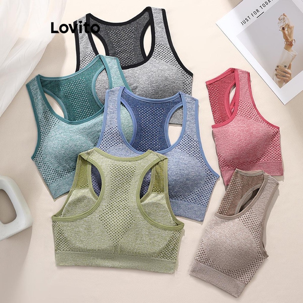 Lovito Sporty Plain Basic Sports Bra for Women LNE51376 Lovito Bra ...