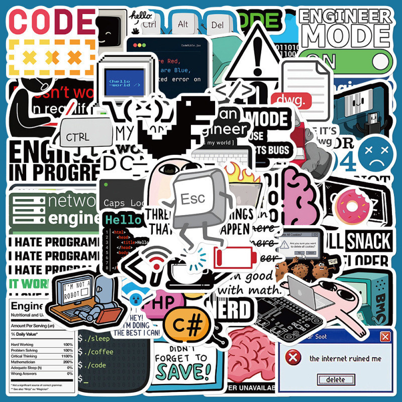 Programmer Engineer Sticker for laptop,50pcs Developer memes Waterproof Stickers Mode JS PHP ...