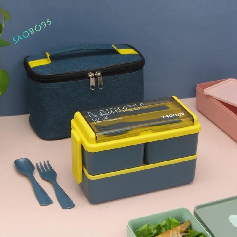 Double Layer Portable Lunch Box Soup Cup Plastic for Kids with Fork and ...
