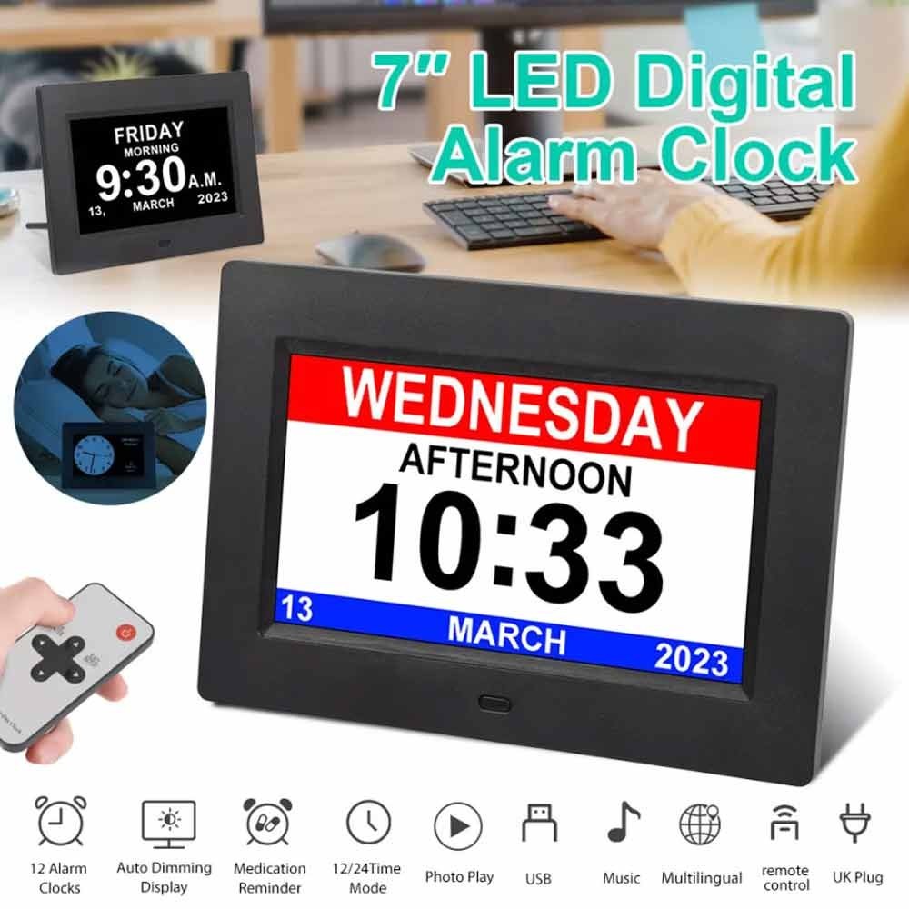 Digital Alarm Clock Day Date Calender for Memory Loss Dementia Elderly ...