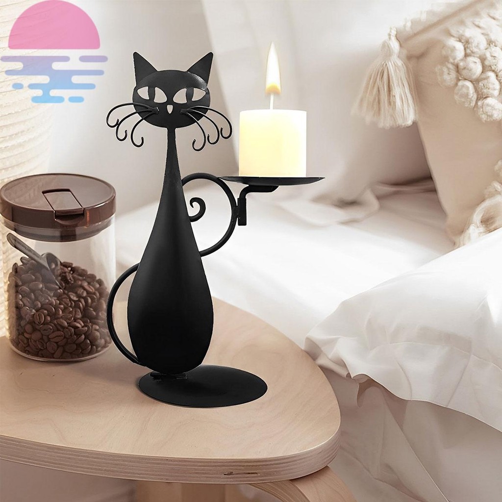 Cat Candle Holder Cute Black Cat Candle Stand Decorative Vintage ...