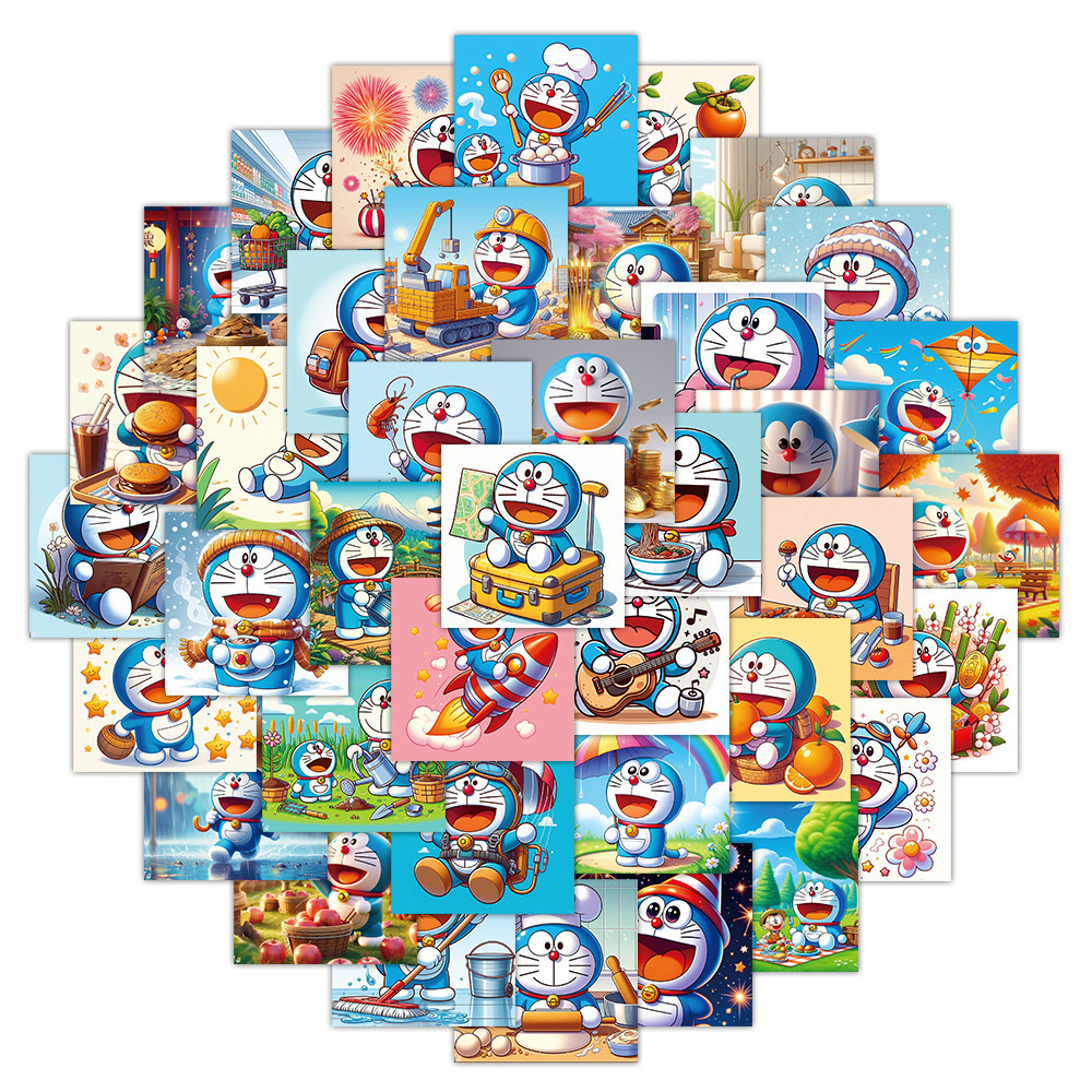 63PCS Cute Cartoon Anime Doraemon Square Waterproof Graffiti Stickers ...