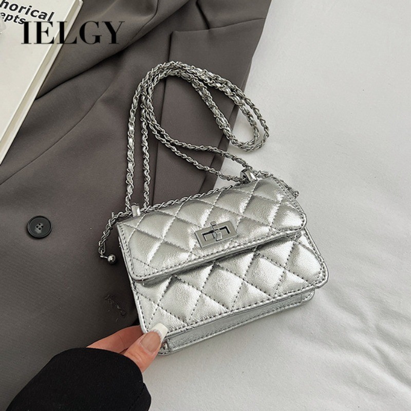 IELGY Textured Diamond Chain Bag Fashion Silver Small Square Bag All ...
