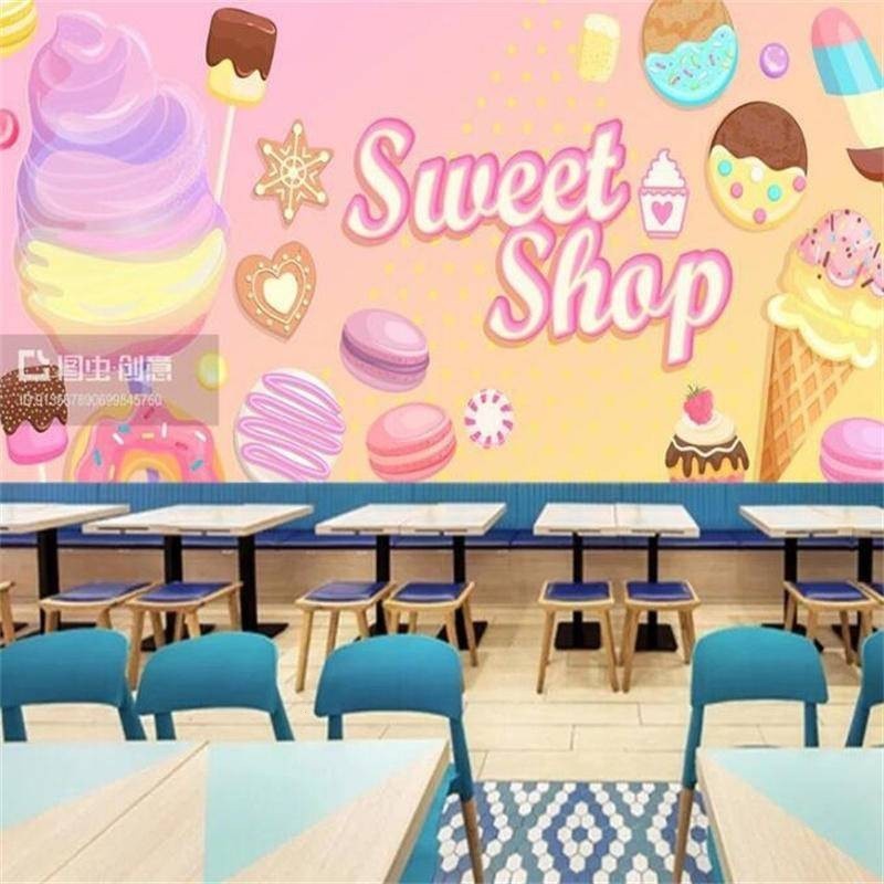 Custom Ice Cream Sweet Shake Macaron Backdrop Photo Mural Wallpaper for ...