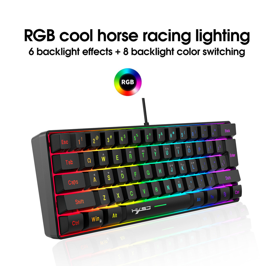 61 Keys Gaming Membrane Keyboard RGB Lighting Portable Wired Keyboard ...