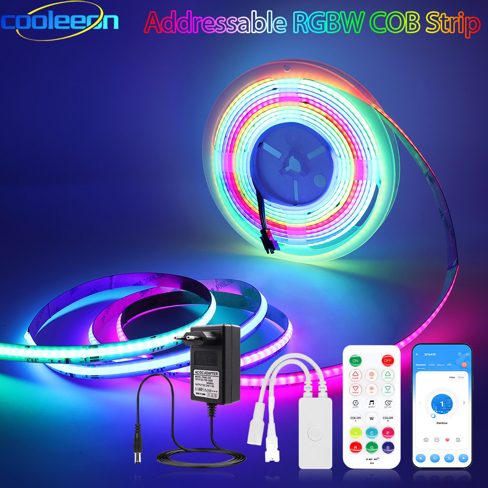 RGBW Addressable COB LED Strip Light RGB 3000K Running Light APP Remote ...