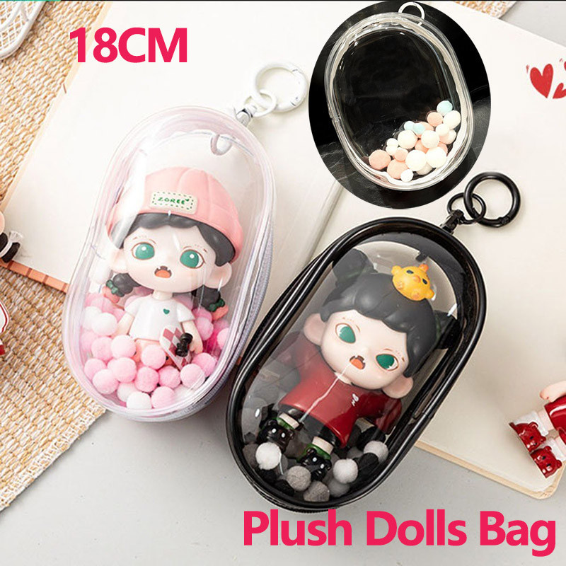 18CM Plush Dolls Bag Storage Bag Keychain Transparent Doll Storage Bag ...