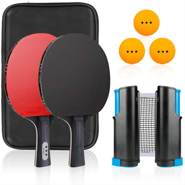 meja pingpong stiga pro carbon Set raket pingpong 2 raket 3 bola ping ...