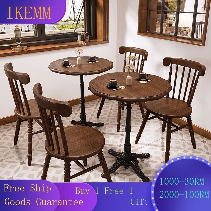 American Retro Coffee Shop Bar Solid Wood Table and Chair Combination ...