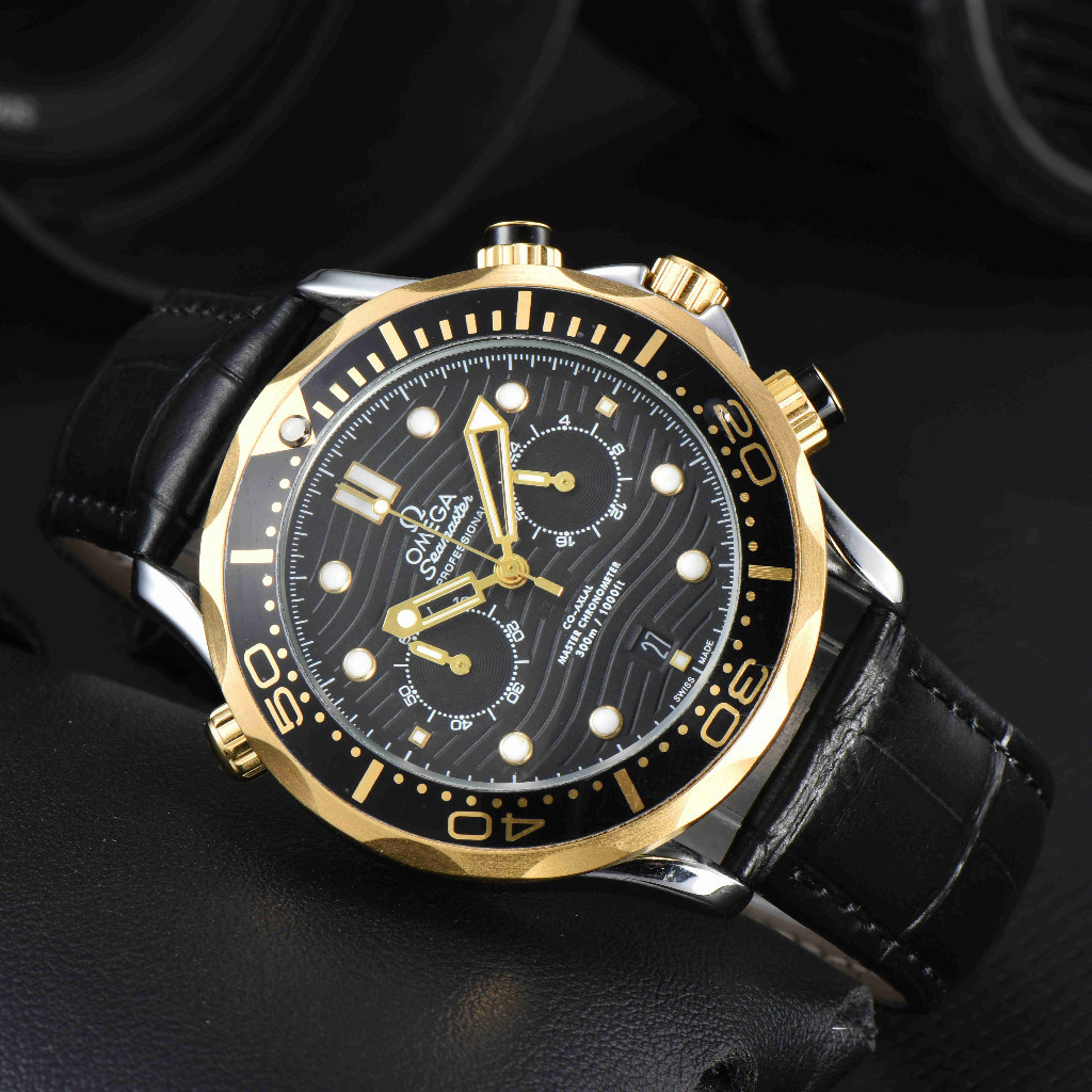 Omega Seahorse Series Mechanical Movement Leather Strap Time Zone ...