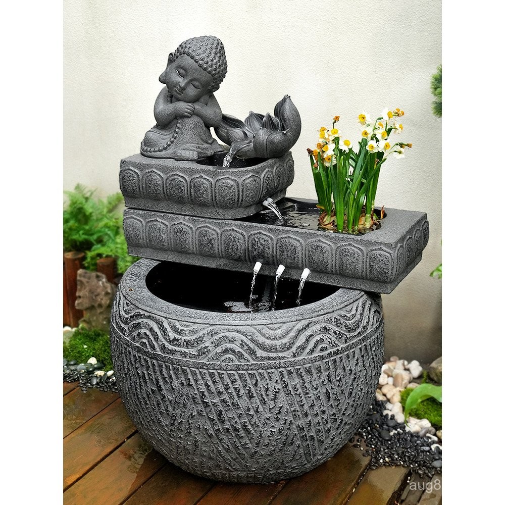 Luar rumah Zen, air mengalir, kolam ikan, lanskap sistem air, taman ...