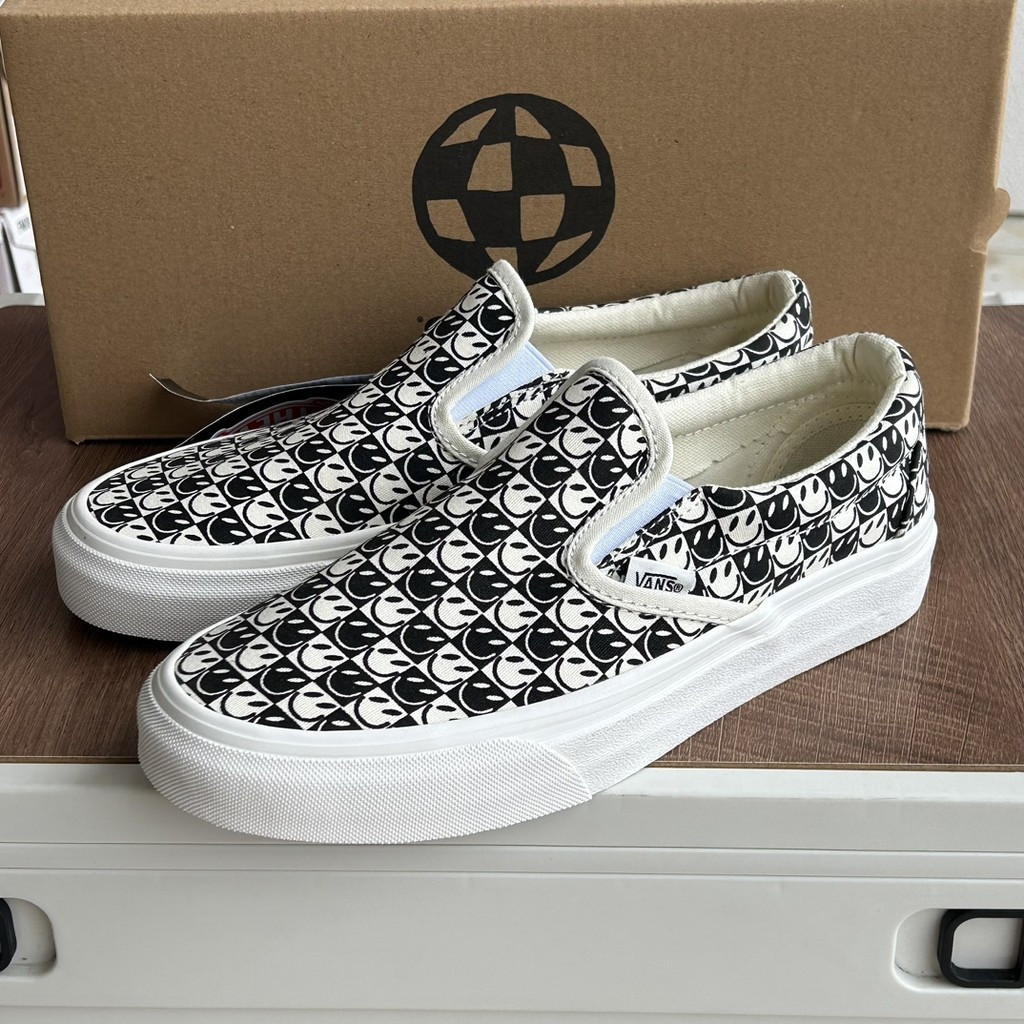 Vans Classics Slip-On Black White Smiley Low-Top Casual Sneakers ...