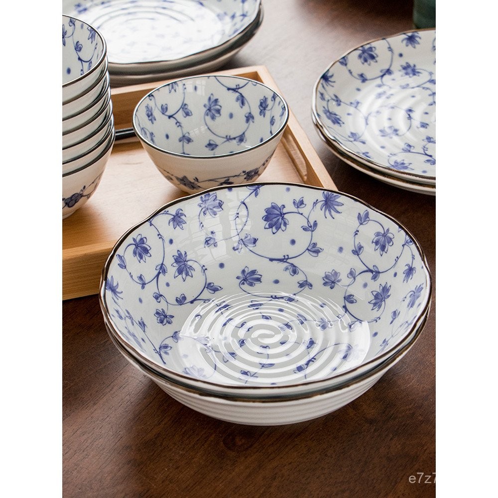Retro Ringan Jepun Mudah Gaya Jepun Set Pinggan Mangkuk Biru dan Putih ...