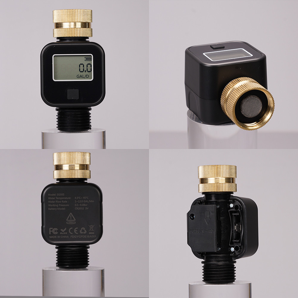 Digital Water Flow Meter with Brass Inlet IPX6 Waterproof for Hose ...