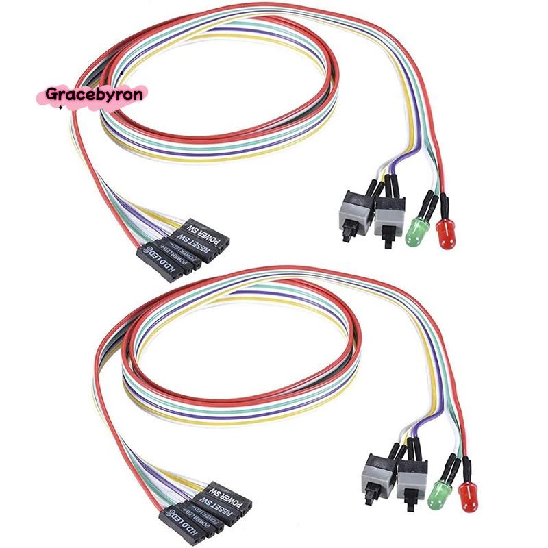 2Pcs Computer Case ATX Power on Off Reset Switch Cable with 2 LED Light ...