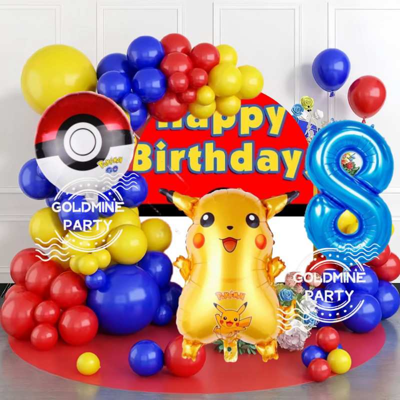 Pokemon Theme Pikachu Balloon Set Blue Number Kids Birthday Party ...