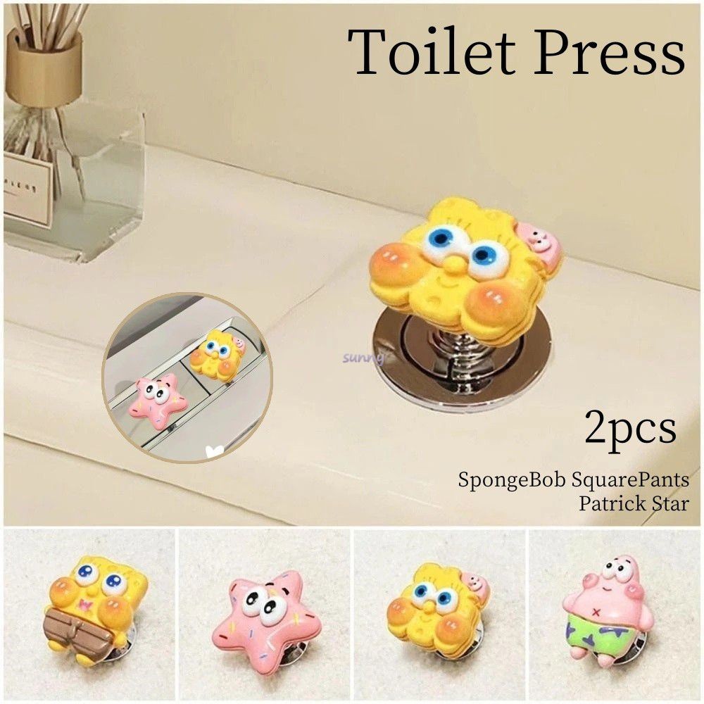 2pcs Cartoon Spongebob Animation Modeling Design Toilet Press Multi ...