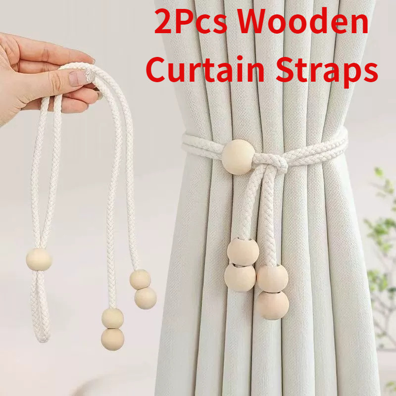 2pcs Wooden bead adjustable gauze curtain straps,curtain decoration ...