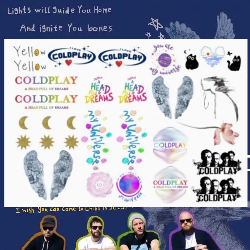 Coldplay Same Style Tattoo Stickers Hong Kong Concert Face Stickers ...