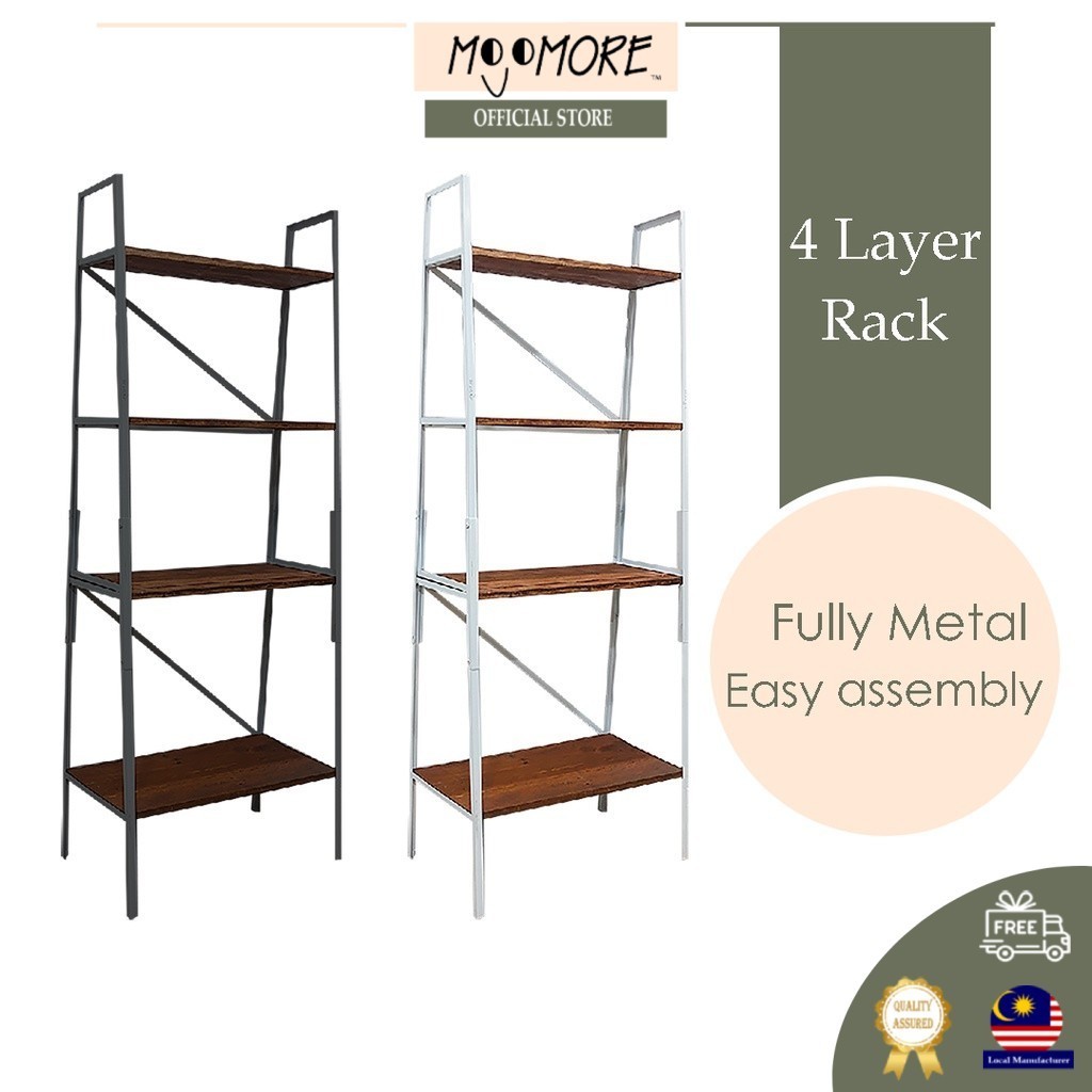 MOJOMORE 4 Tier Multipurpose Shelf Shelves Rack Bookshelf Rak Besi Rak ...